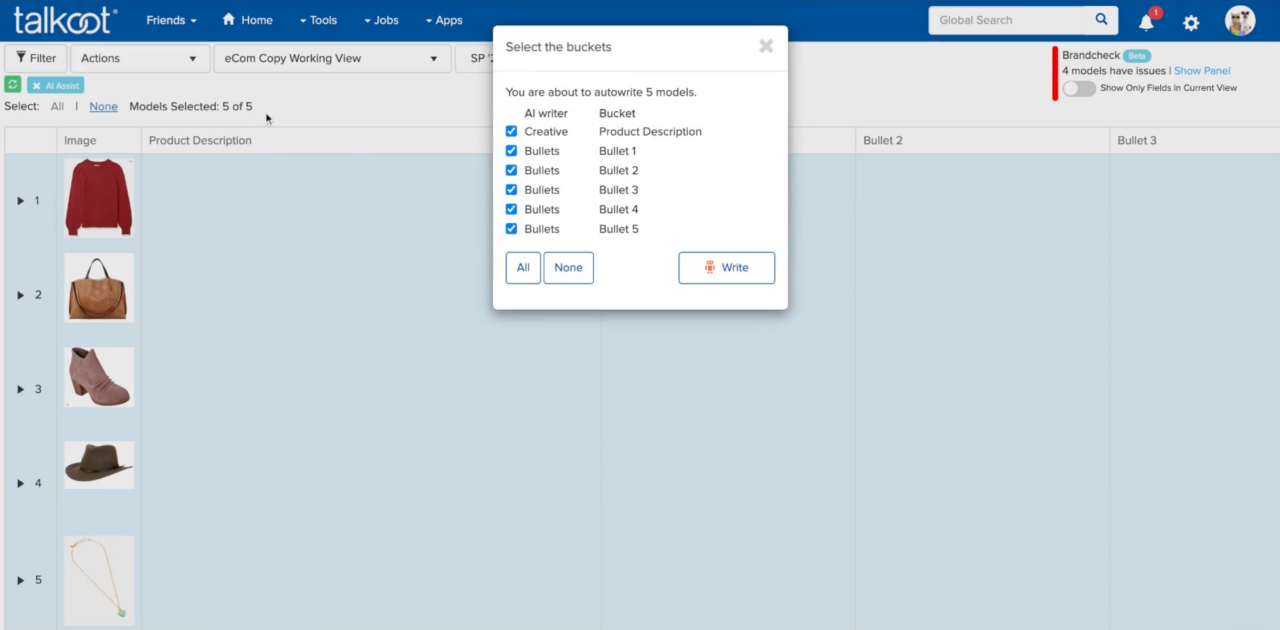 AI writing generator that produces on brand product stories - Talkoot